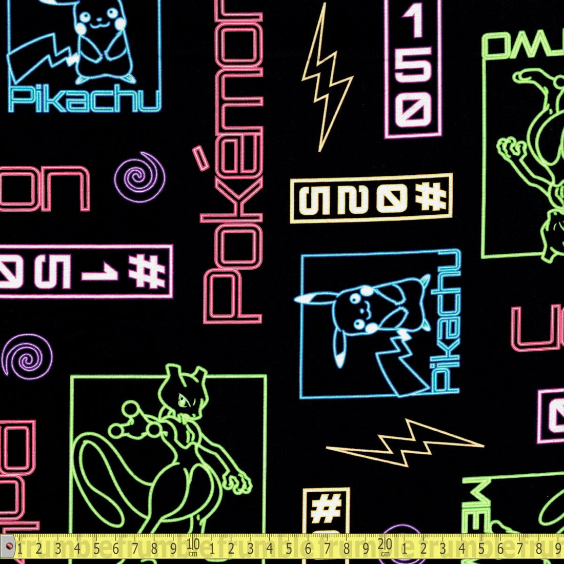 Robert Kaufman - Pokemon Neon Lights - Glowing Signs Black - Sewing and ...