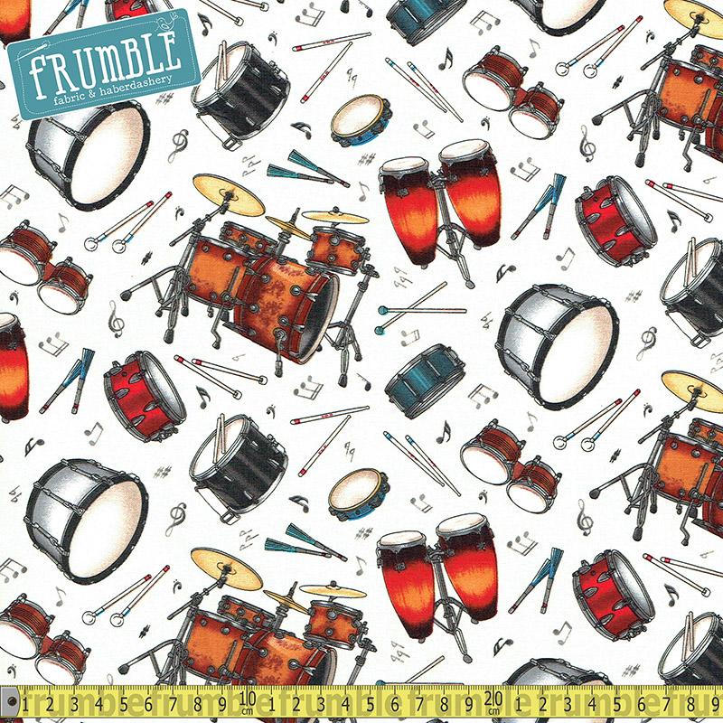 Jazz Musical Instruments Drums Cream Fabric by Elizabeth Studio ...