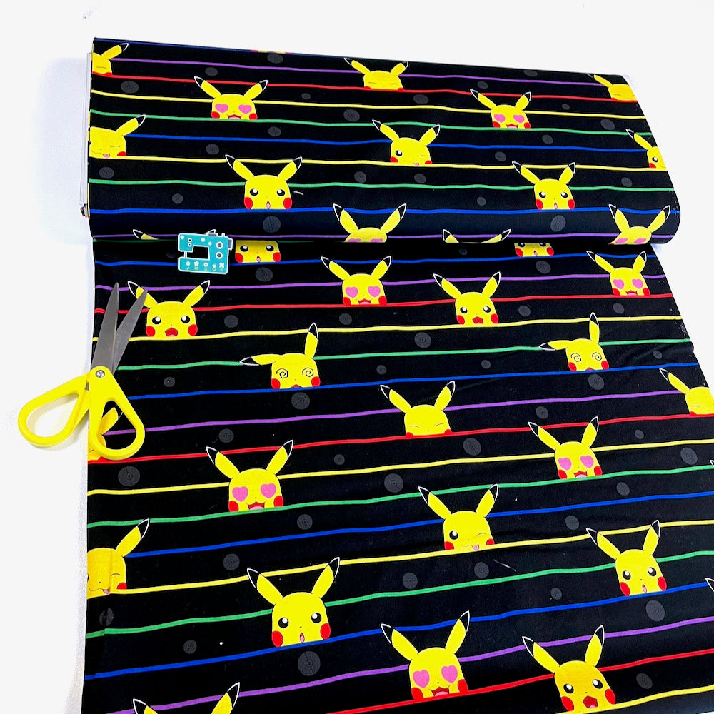 Robert Kaufman - Licensed Pokemon - Pikaboo Pikachu Stripe Black Sewing ...