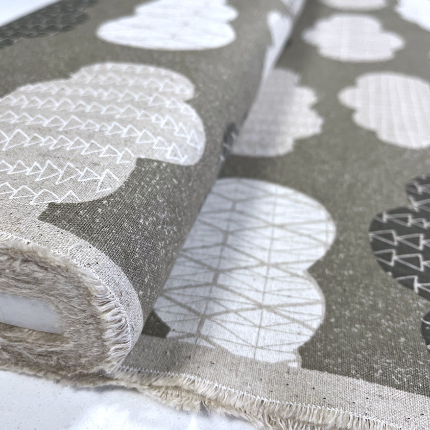 Cotton/Linen Canvas Hummingbird Geo Clouds Grey Fabric by Cosmo ...