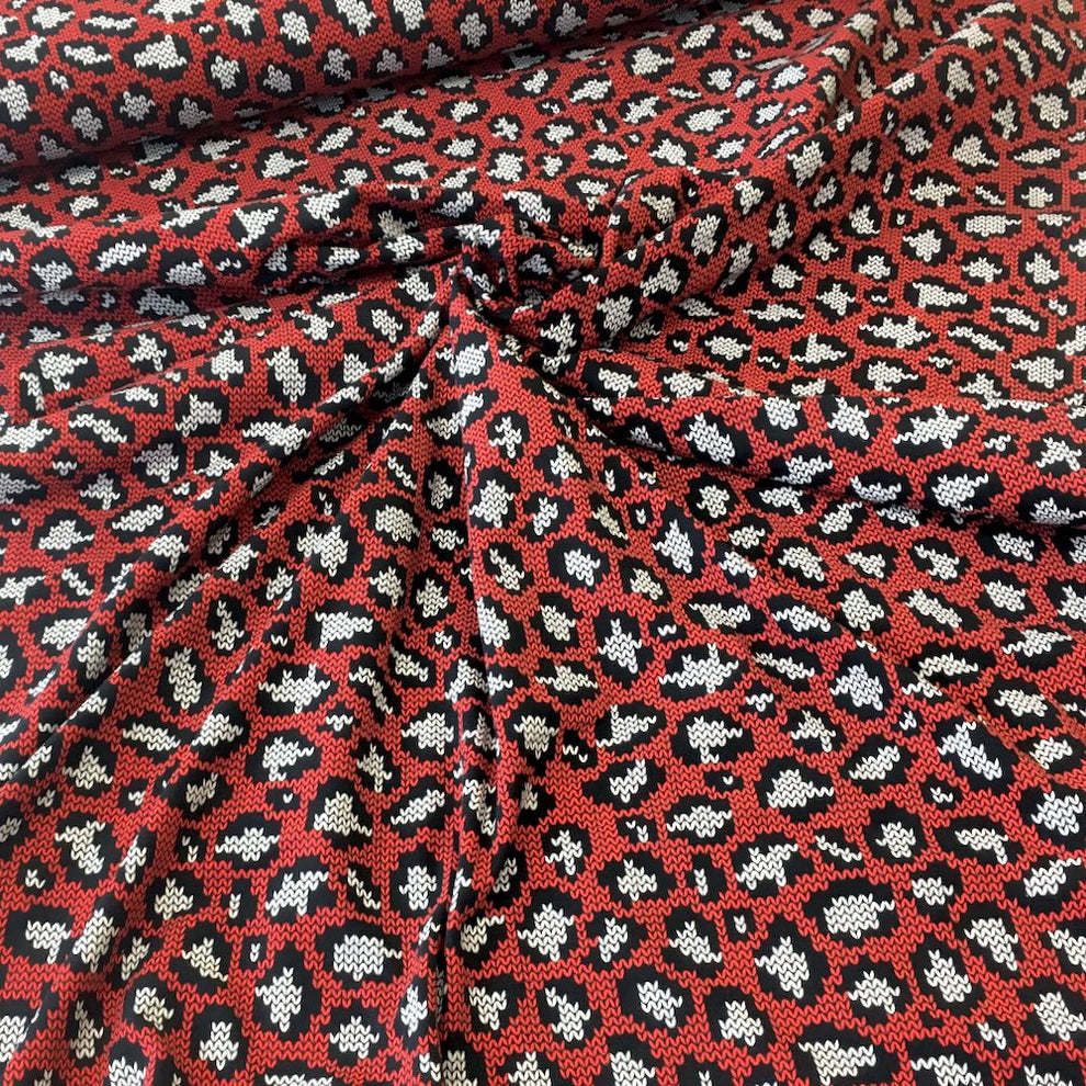 Knit and Purl Leopard Spots Red Jersey Print Fabric by Various ...