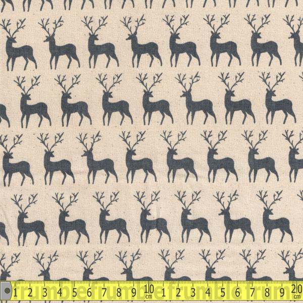 Calico Christmas Reindeers In A Row Nat/Slate Fabric by Various ...