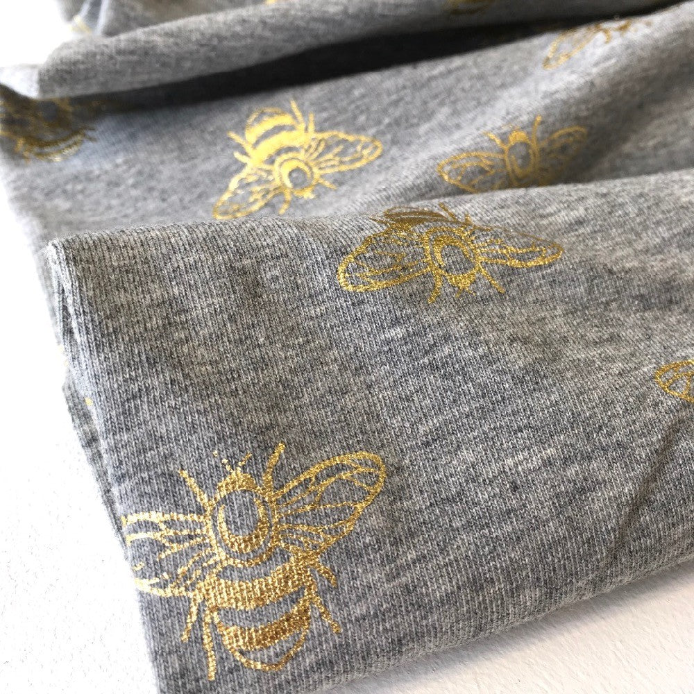 Remnant Of Golden Bee Metallic Foil Jersey Light Grey (77cm) – Frumble ...