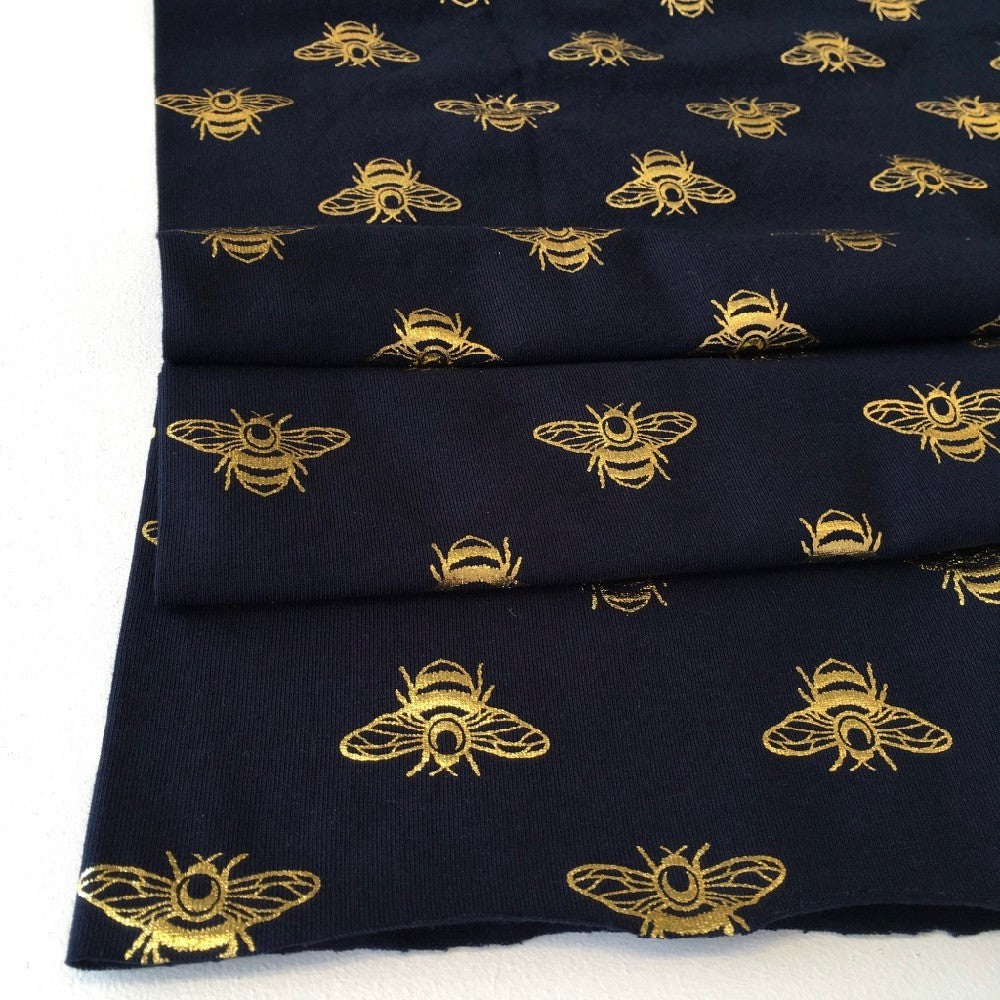 Golden Bee Metallic Foil Jersey Navy – Frumble Fabrics