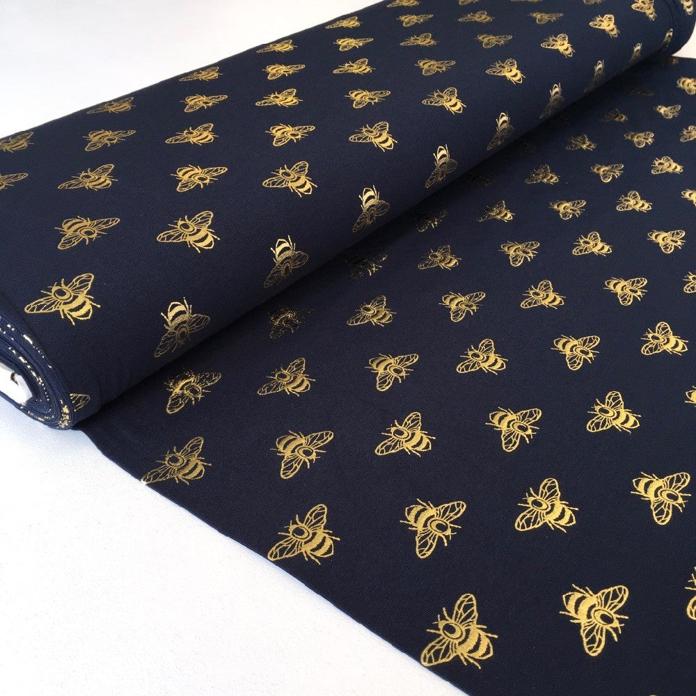 Golden Bee Metallic Foil Jersey Navy – Frumble Fabrics