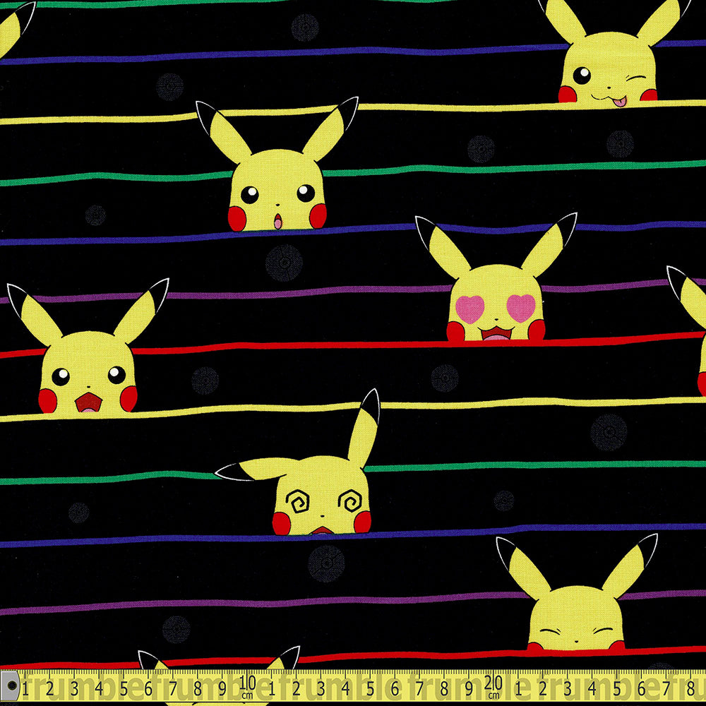 Robert Kaufman - Licensed Pokemon - Pikaboo Pikachu Stripe Black Sewing ...
